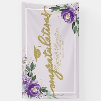 Congratulations Purple Floral Graduation Party Banner | Zazzle