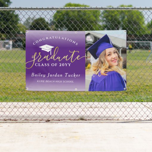 Congratulations Purple Gold Photo Graduation Banner | Zazzle