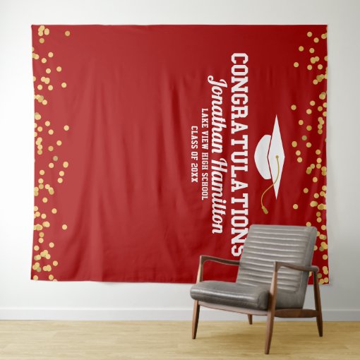 Congratulations Red Gold Grad Party Backdrop | Zazzle