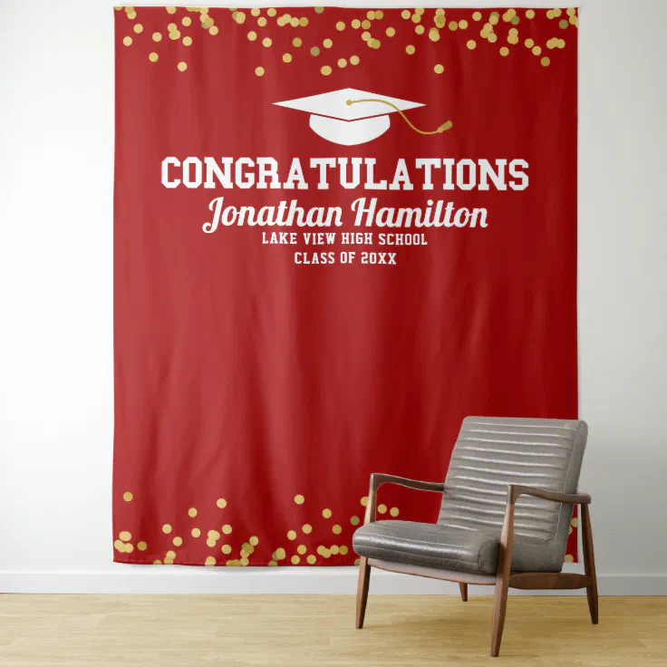 Congratulations Red Gold Grad Party Backdrop | Zazzle