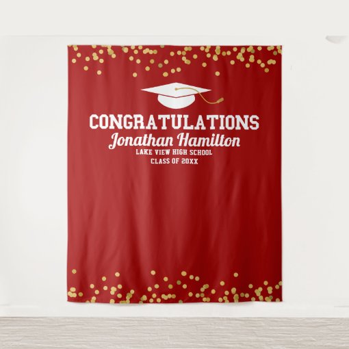 Congratulations Red Gold Grad Party Backdrop | Zazzle