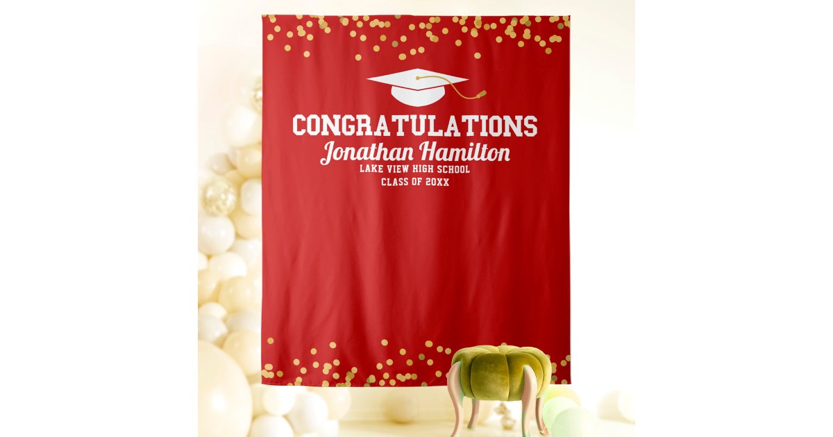 Congratulations Red Gold Grad Party Backdrop | Zazzle