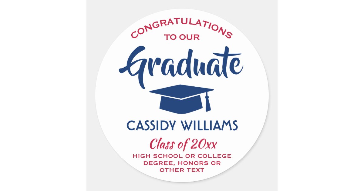 Congratulations Red White & Blue Modern Graduation Classic Round ...