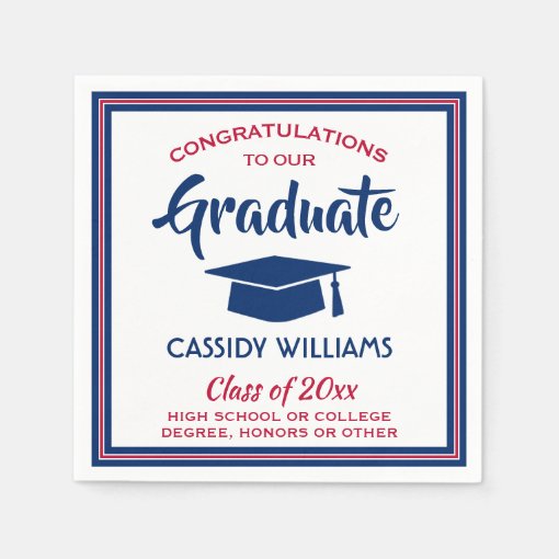 Congratulations Red White & Blue Modern Graduation Napkins | Zazzle
