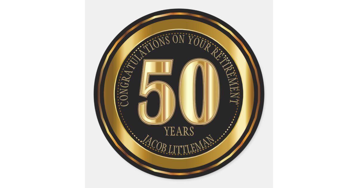 Congratulations Retirement - 50 Years - Gold Classic Round Sticker | Zazzle