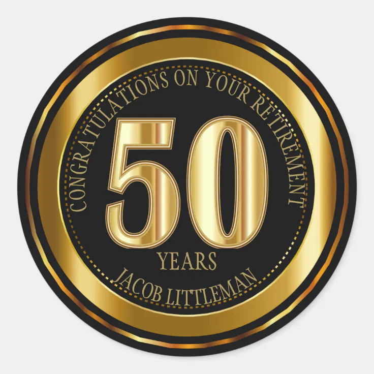 Congratulations Retirement - 50 Years - Gold Classic Round Sticker | Zazzle