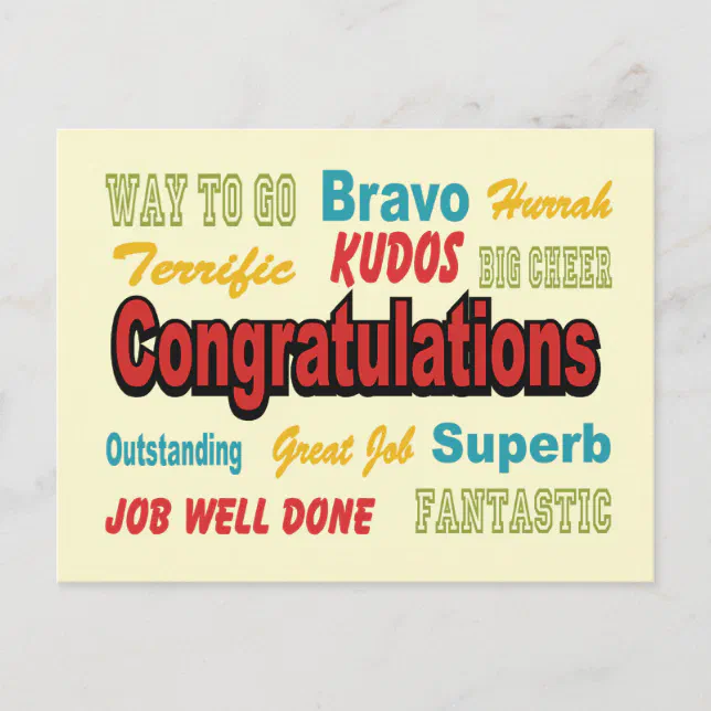 Congratulations Retro Colors Postcard | Zazzle