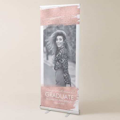Congratulations Rose Gold Photo Graduation Retractable Banner | Zazzle