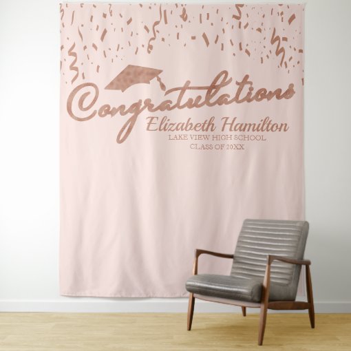 Congratulations Rose Gold Pink Graduation Backdrop | Zazzle