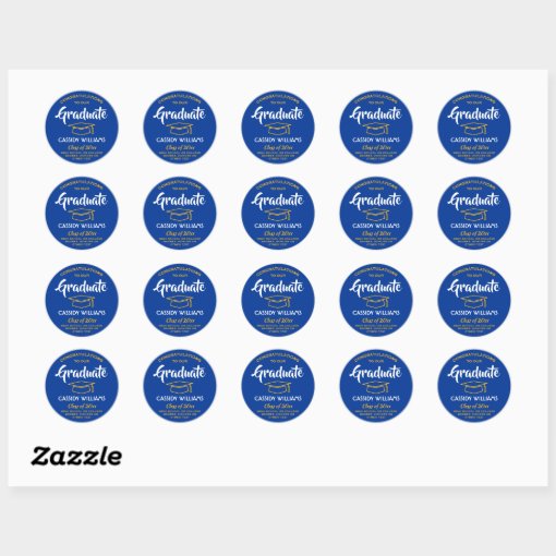 Congratulations Royal Blue and Gold Graduation Classic Round Sticker ...