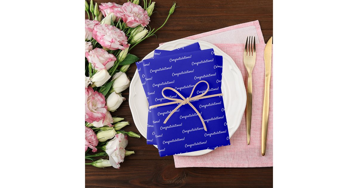 Congratulations royal blue white wrapping paper sheets | Zazzle