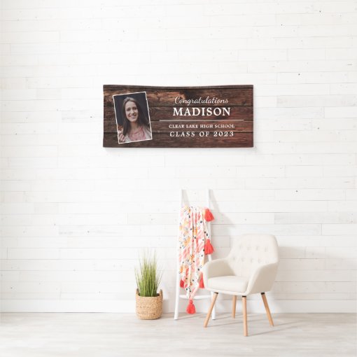 Congratulations Rustic Wood Graduation Photo Banner | Zazzle