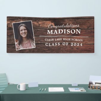 Congratulations Rustic Wood Graduation Photo Banner | Zazzle