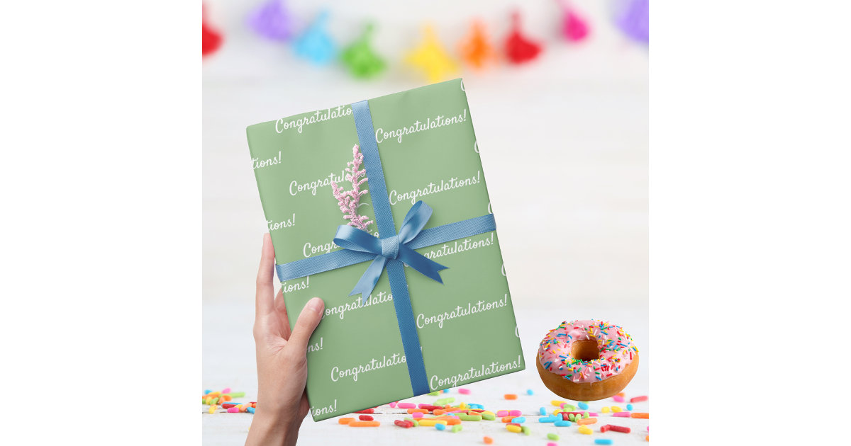 Congratulations sage green white wrapping paper | Zazzle