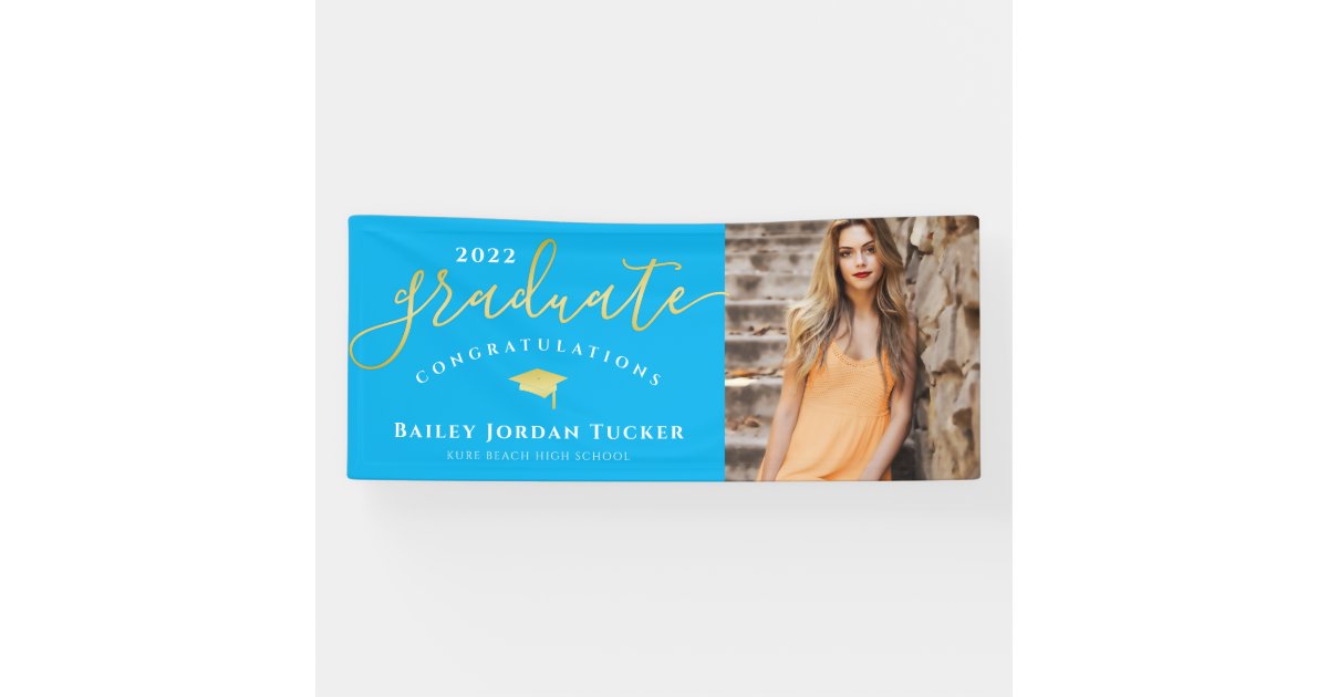 Congratulations Script Blue Gold Photo Graduation Banner | Zazzle