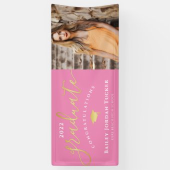 Congratulations Script Pink Gold Photo Graduation Banner | Zazzle