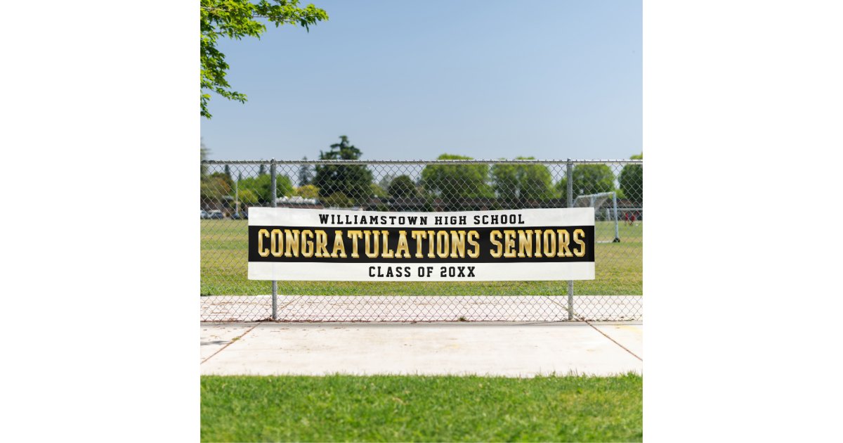 Congratulations Seniors White | Black | Gold Banner | Zazzle