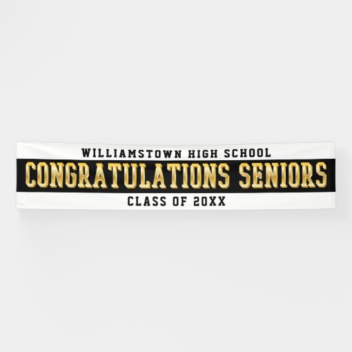 Congratulations Seniors White | Black | Gold Banner | Zazzle