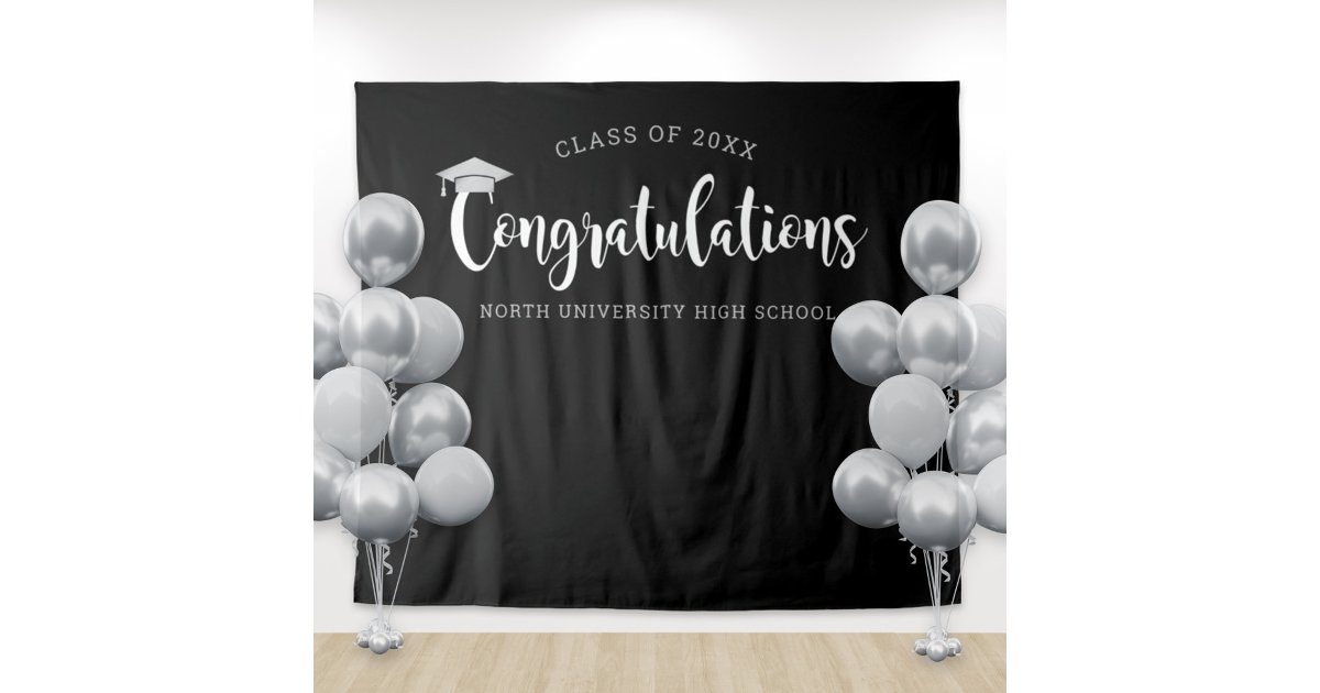 Congratulations Silver Black Graduation Backdrop | Zazzle