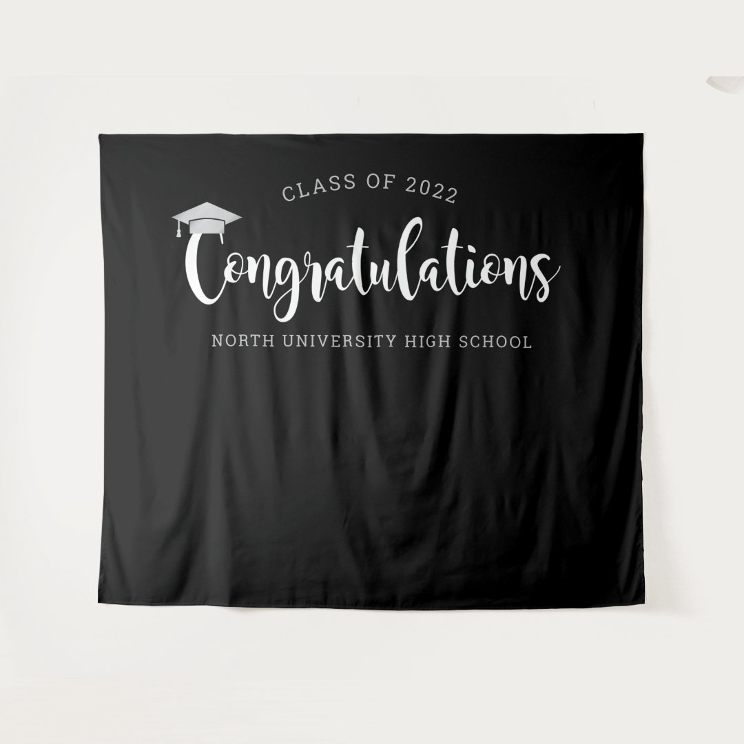 Congratulations Silver Black Graduation Party Tapestry | Zazzle