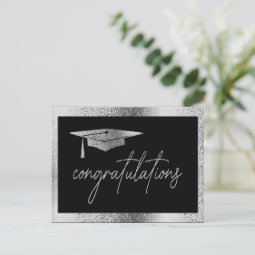 Congratulations Silver Grad Cap Graduation Postcard | Zazzle