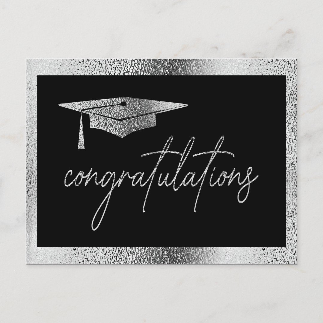 Congratulations Silver Grad Cap Graduation Postcard | Zazzle