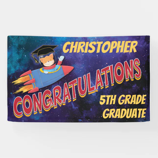 Congratulations Space Rocket 5th Grade Graduation Banner | Zazzle