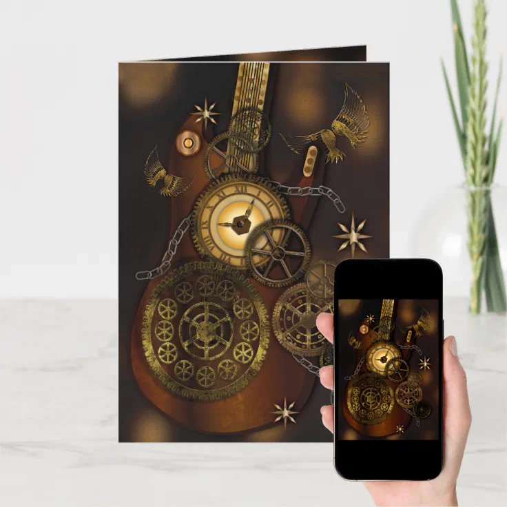 Congratulations Steampunk Metal Gear Clock Guitar Card | Zazzle
