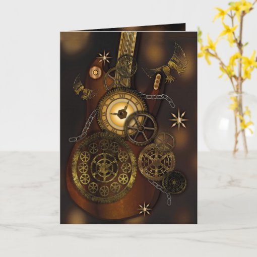 Congratulations Steampunk Metal Gear Clock Guitar Card | Zazzle