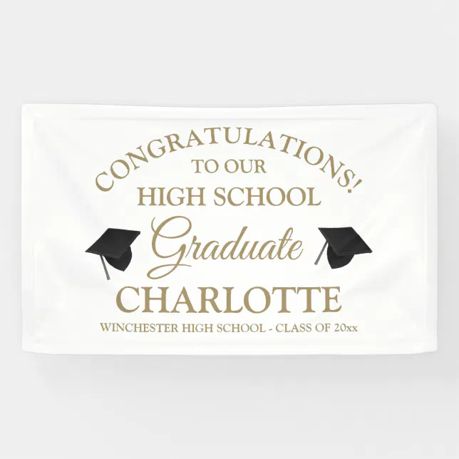 Congratulations to our graduate custom white gold banner | Zazzle