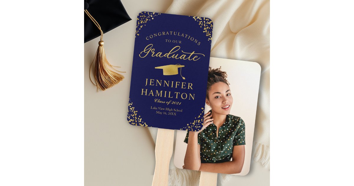 Congratulations To Our Graduate Gold Confetti Hand Fan | Zazzle