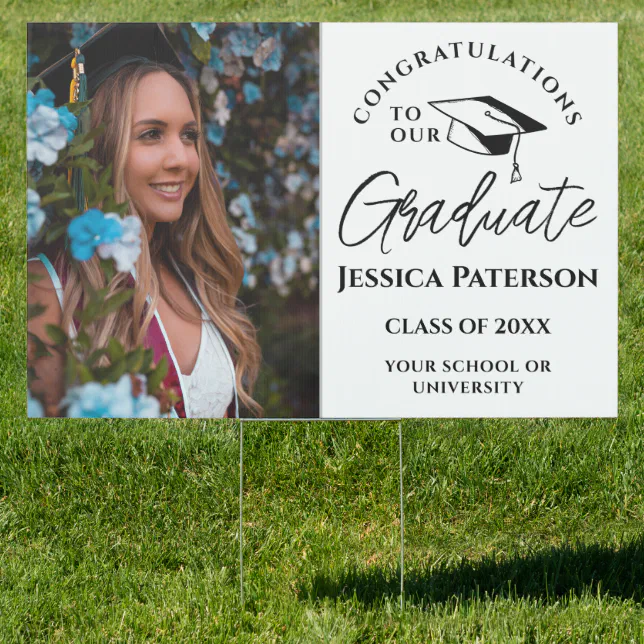 Congratulations To Our Graduate Party Modern Photo Sign | Zazzle