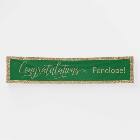 Congratulations Typography Gold Glitter and Green Banner | Zazzle.com