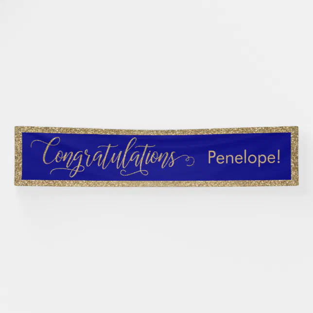 Congratulations Typography Gold Glitter and Navy Banner | Zazzle