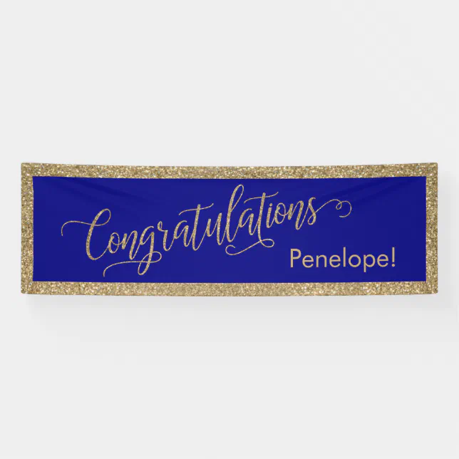 Congratulations Typography Gold Glitter and Navy Banner | Zazzle