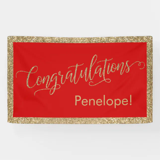 Congratulations Typography Gold Glitter and Red Banner | Zazzle