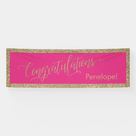 Congratulations Typography Gold Glitter Hot Pink Banner | Zazzle.com