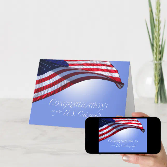 Congratulations US Citizenship US Flag Flying Sun Card | Zazzle
