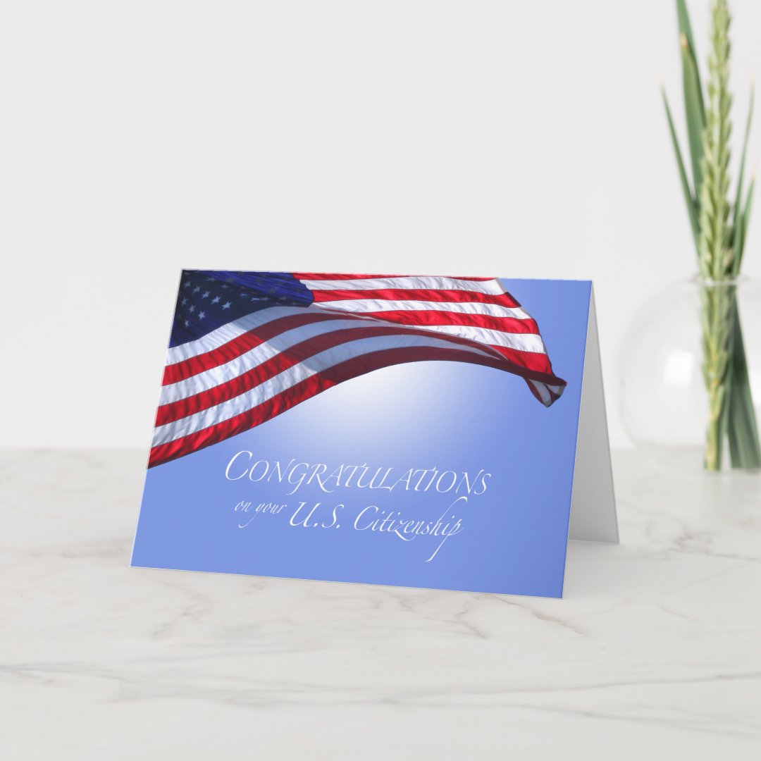Congratulations US Citizenship US Flag Flying Sun Card | Zazzle