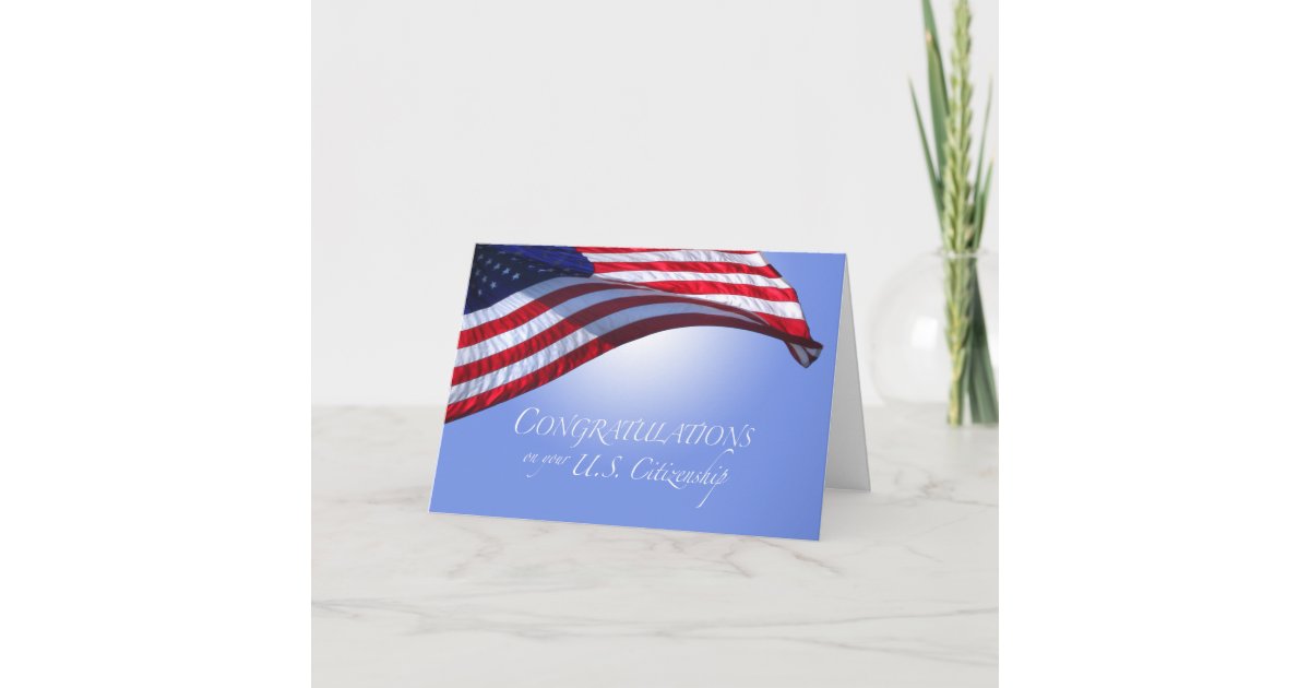 Congratulations US Citizenship US Flag Flying Sun Card | Zazzle