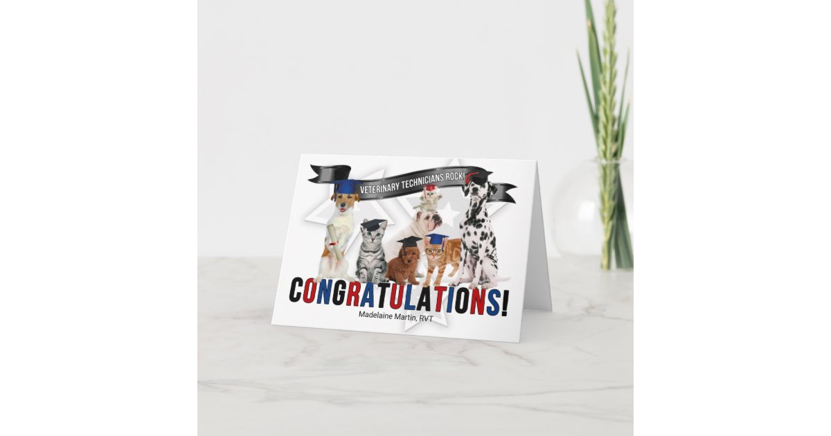 Congratulations Vet Tech Graduate Cats and Dogs Card | Zazzle