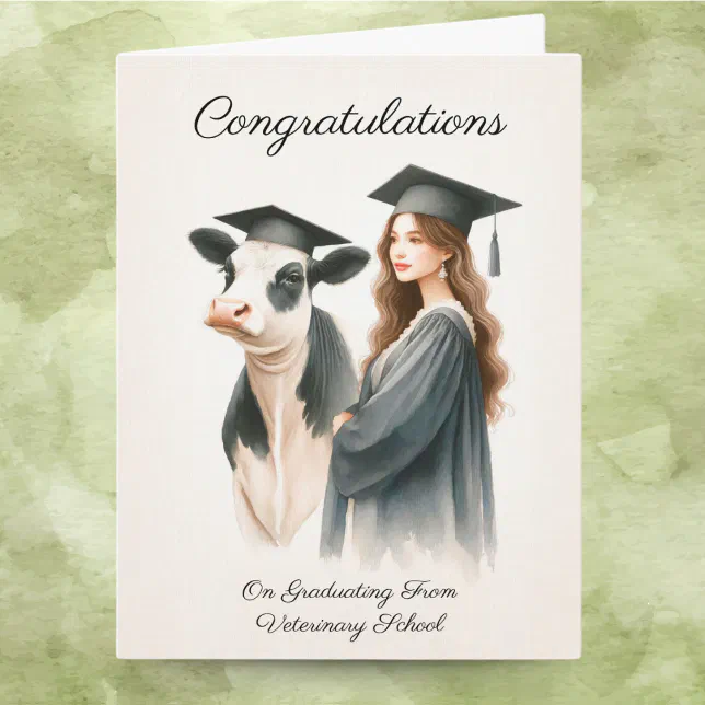 Congratulations Veterinary School Cow And Graduate Card | Zazzle