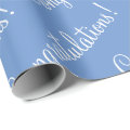 Congratulations White Script Blue Graduation Wrapping Paper | Zazzle
