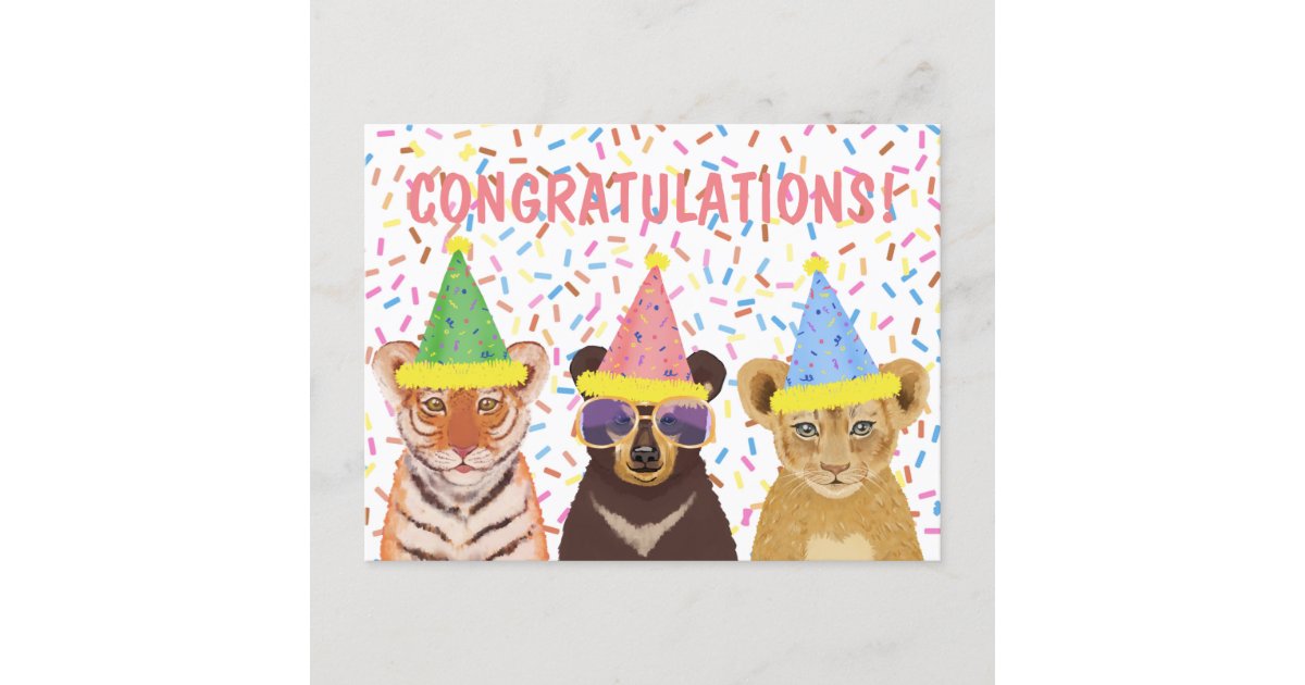 Congratulations - Wild Animals Illustration Postcard | Zazzle
