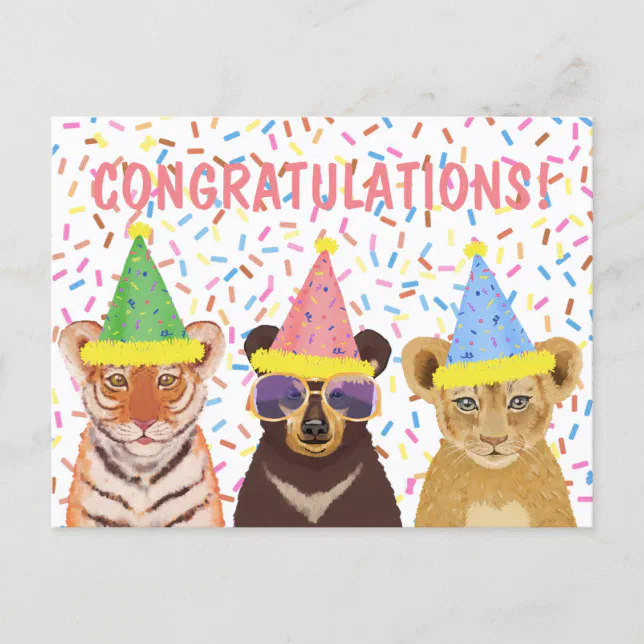 Congratulations - Wild Animals Illustration Postcard | Zazzle