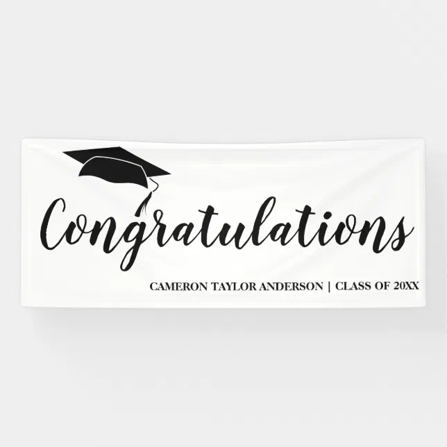 Congratulations with Black Grad Cap Graduation Banner | Zazzle