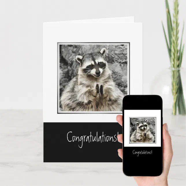Congratulations with Funny Clapping Raccoon Pet Holiday Card | Zazzle