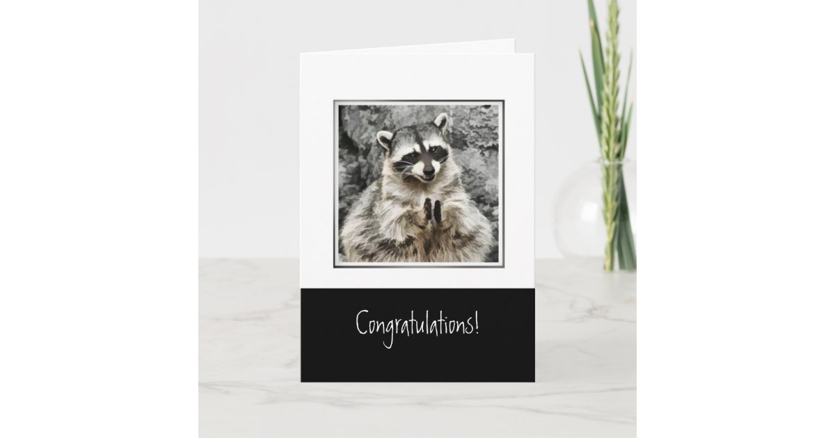 Congratulations with Funny Clapping Raccoon Pet Holiday Card | Zazzle