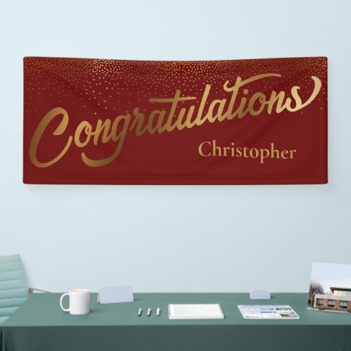 Congratulations with Gold Confetti Burgundy Banner | Zazzle