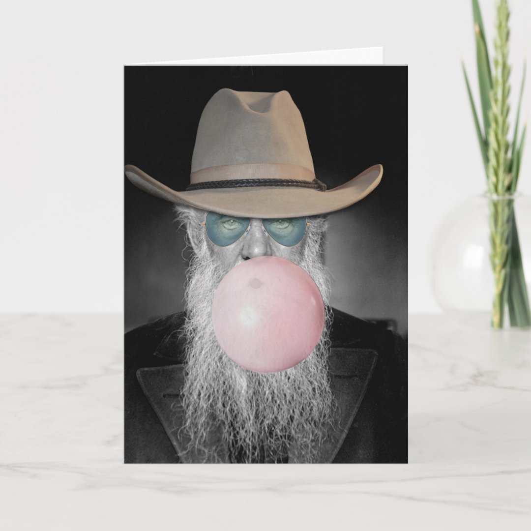 Congratulations with Old Guy and Bubble Gum Card | Zazzle